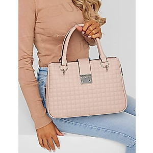 GUESS Women's Rolla Quilted Side Zipper Satchel Crossbody Bag Handbag Purse - Black