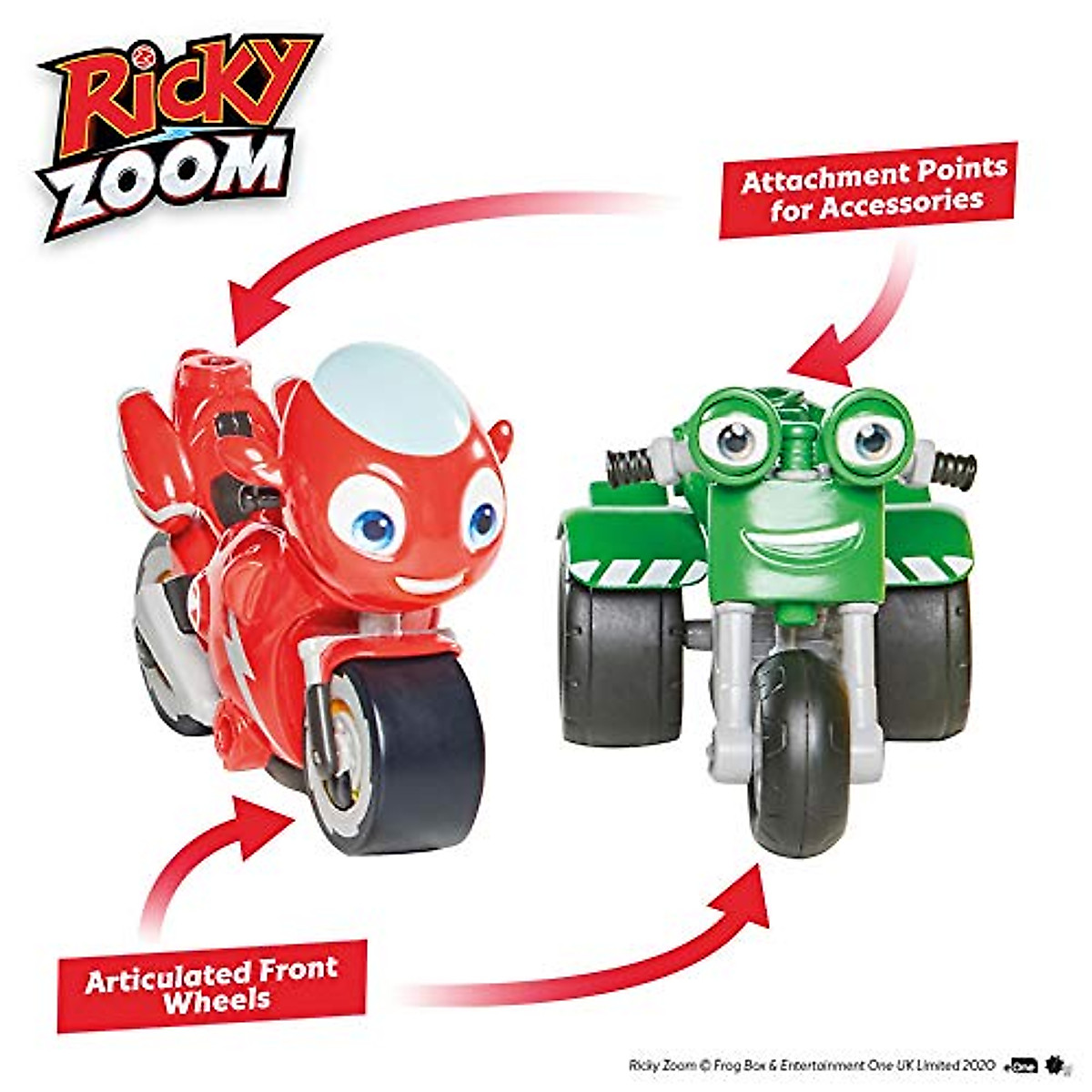 Ricky Zoom & DJ 2 Pack – 3-inch Action Figures – Free-Wheeling, Free Standing Toy Bikes for Preschool Play, Multi