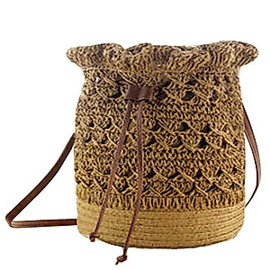 Abuyall Women Straw Bucket Bag Hobo Shoulder Handbag Drawstring Beach Tote Bag H…