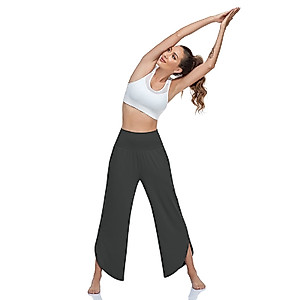 UEU Women's Wide Leg Yoga Pants High Waisted Comfy Dance Sweatpants Loose Casual Soft Lounge Joggers with Pockets (Dark Gray, M)