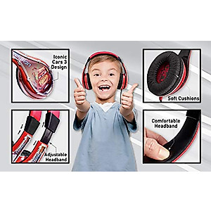 eKids Cars Kids Headphones, Adjustable Headband, Stereo Sound, 3.5Mm Jack, Wired Headphones for Kids, Tangle-Free, Volume Control, Childrens Headphones Over Ear for School Home, Travel