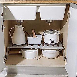 Generic Expandable Storage Rack Scalable Design Shelf Multifunctional for Cabinet Kitchenware, Gray