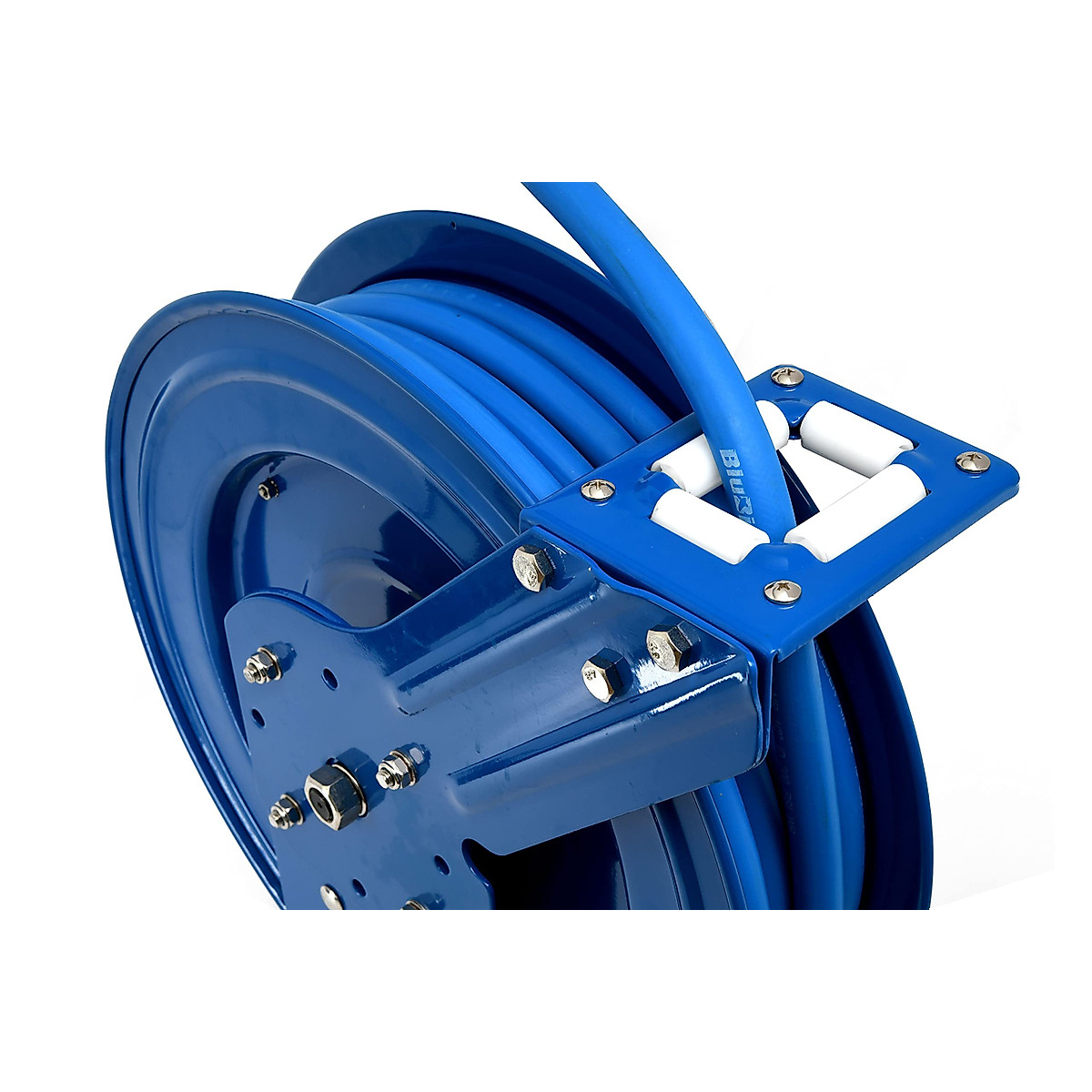 BLUBIRD BBRHD1250 18ga. Retractable Hose Reel with 1/2" X 50' Air Hose, 12 Point Ratcheting Gear, Next-Gen Rubber, Lightest, Strongest, Most Flexible, 300 PSI, -50F to 190F Degrees, Polyester Braided