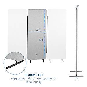 VIVO Freestanding 24 x 66 inch Privacy Panel, Cubicle Divider, Acoustic Wall Partition, Single 24 inch Panel with 2-Sided Zipper Attachment System, Gray, PP-1-T024G