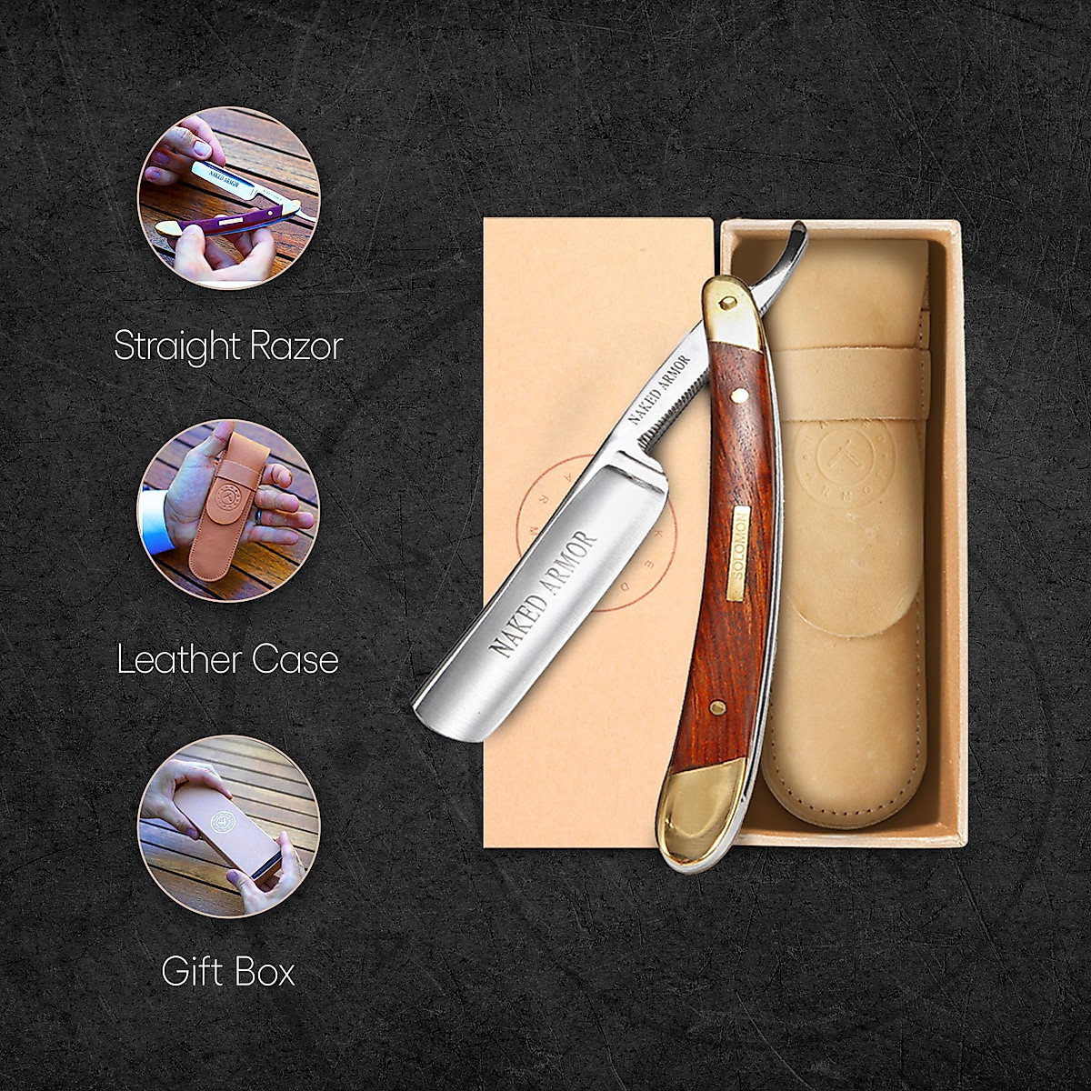 Best Straight Razor - Shave Ready Straight Edge Razor, Japanese Steel + Biblical Wood Straight Razor for Men, Barber Approved Straight Razor, Mens Straight Razor, Leather Case, Close Shave, Great Gift