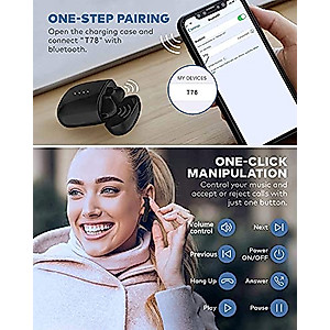 Wireless Earbud Bluetooth 5.0 Headphones with Charging Case, IPX8 Waterproof, 3D Stereo Air Buds in-Ear Ear Buds Built-in Mic, Open Lid Auto Pairing for Android/Samsung/Apple iPhone - Black