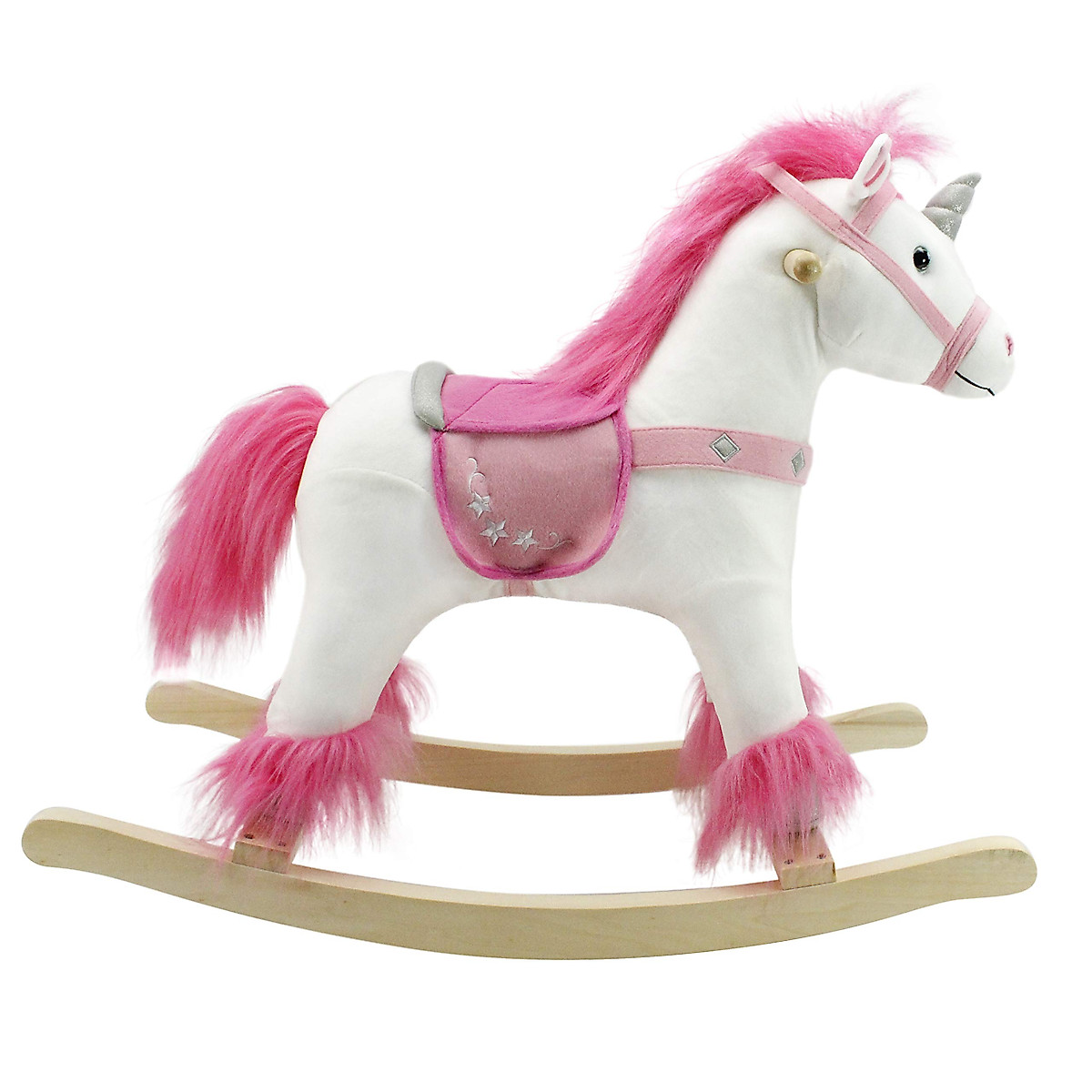Animal Adventure | Real Wood Ride-On Plush Rocker | White and Pink Unicorn | Perfect for Ages 3+