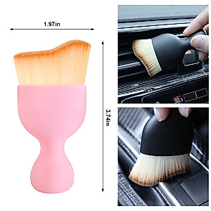BELOMI Car Detailing Brush, Auto Interior Dusting Brush, Car Soft Bristle Cleaning Tool, Universal Car Interior Crevice Brush for Dashboard, Air Conditioner Vents, Leather, Computer (Pink)