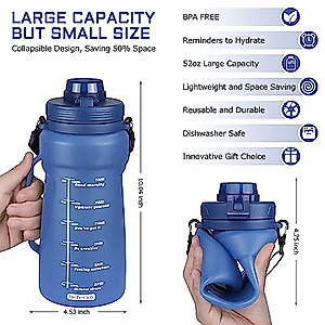Nefeeko Collapsible Water Bottles, 1.5L Reusable Collapsible Water Bottle for Travel Leakproof, BPA Free Foldable Silicone Water Bottles with Straw for Traveling Sport Gym Camping Hiking