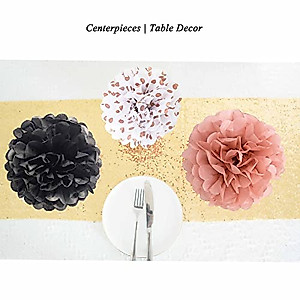 ANSOMO Rose Gold and Black Tissue Paper Pom Poms Party Decorations Flowers Pink Wall Hanging Décor Supplies Birthday Bridal Baby Shower Wedding Graduation