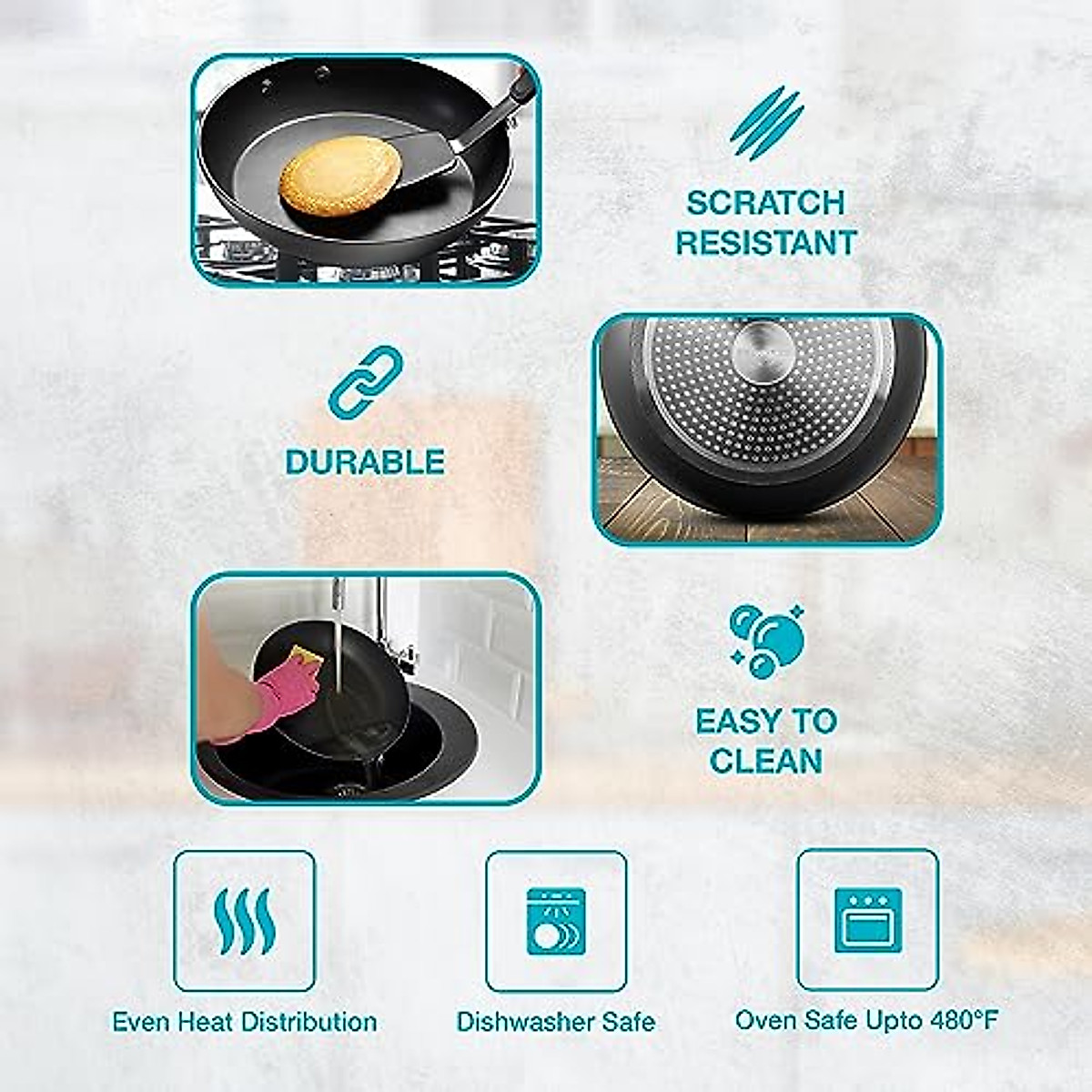 Nonstick Frying Pan - Kitchen Cookware Set 10” Hard Anodized Skillet, Lid and Silicone Spatula - Egg Pan - Non Stick Frying Pans for Cooking - Gas, Electric, Oven or Induction Cookware Kitchen