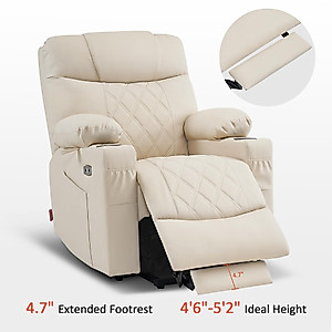 MCombo Small Power Lift Recliner Chair Sofa with Massage and Dual Heating, Adjustable Headrest for Elderly People Petite, USB Ports, Fabric 7111 (Single Motor, Cream White)