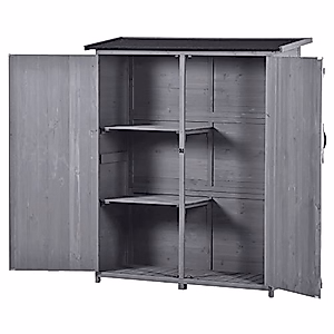 GLIFRON 5.3ft Hx4.6ft L Wood Storage Shed Tool Organizer with 3-Tier Removable Shelves, Storage Cabinet with Waterproof Roof and 2 Lockable Doors & Handles, for Outdoor, Backyard, Gardern, Gray