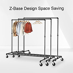 GREENSTELL Clothes Rack, Z Base Garment Rack, Industrial Pipe Clothing Rack on Wheels with Brakes, Commercial Grade Heavy Duty Sturdy Metal Rolling Clothing Coat Rack Holder 2 Packs (59x24x63 inch)