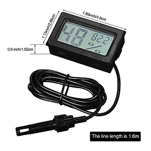 Mini Digital Temperature Humidity Meters Gauge with Probe Gauge LCD Fahrenheit Display Thermometer Hygrometer for Incubator Reptile Plant Tank Greenhouse Jars Garden Cellar(Black, 3 Pieces)