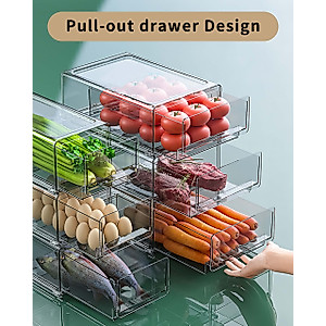 LEECHY Fridge Organizer Bins, Clear Refrigerator Organizers and Storage Bins with Drawers Pull-Out Cabinet Containers kitchen organizers and storage for Fridge Kitchen Office (1 piece)