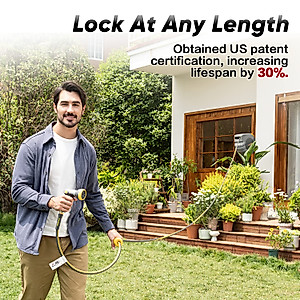 GLAHODEN Retractable Garden Hose Reel 5/8 in x 65 ft Upgraded UV Resistant Heavy Duty Automatic Hose Reel Wall Mount 3/4 in Brass Fitting 9 Pattern Nozzle Any Length Lock Slow Retraction 180° Swivel