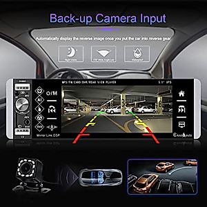Single Din Car Stereo Compatible with Apple Carplay & Android Auto, METEESER 5.1 Inch Bluetooth Backup Camera, Touch Screen Radio Support FM/Mirror Link/SWC/USB/DVR/AUX-in