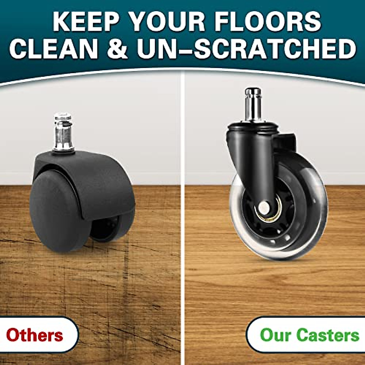 Eyamumo Office Chair Caster Wheels Replacement Rubber Chair Casters Set of 5 Heavy Duty and Safe Office Chair Casters for All Floors Hardwood, Office Chair Wheels for Rubber Chairs to Replace Chair