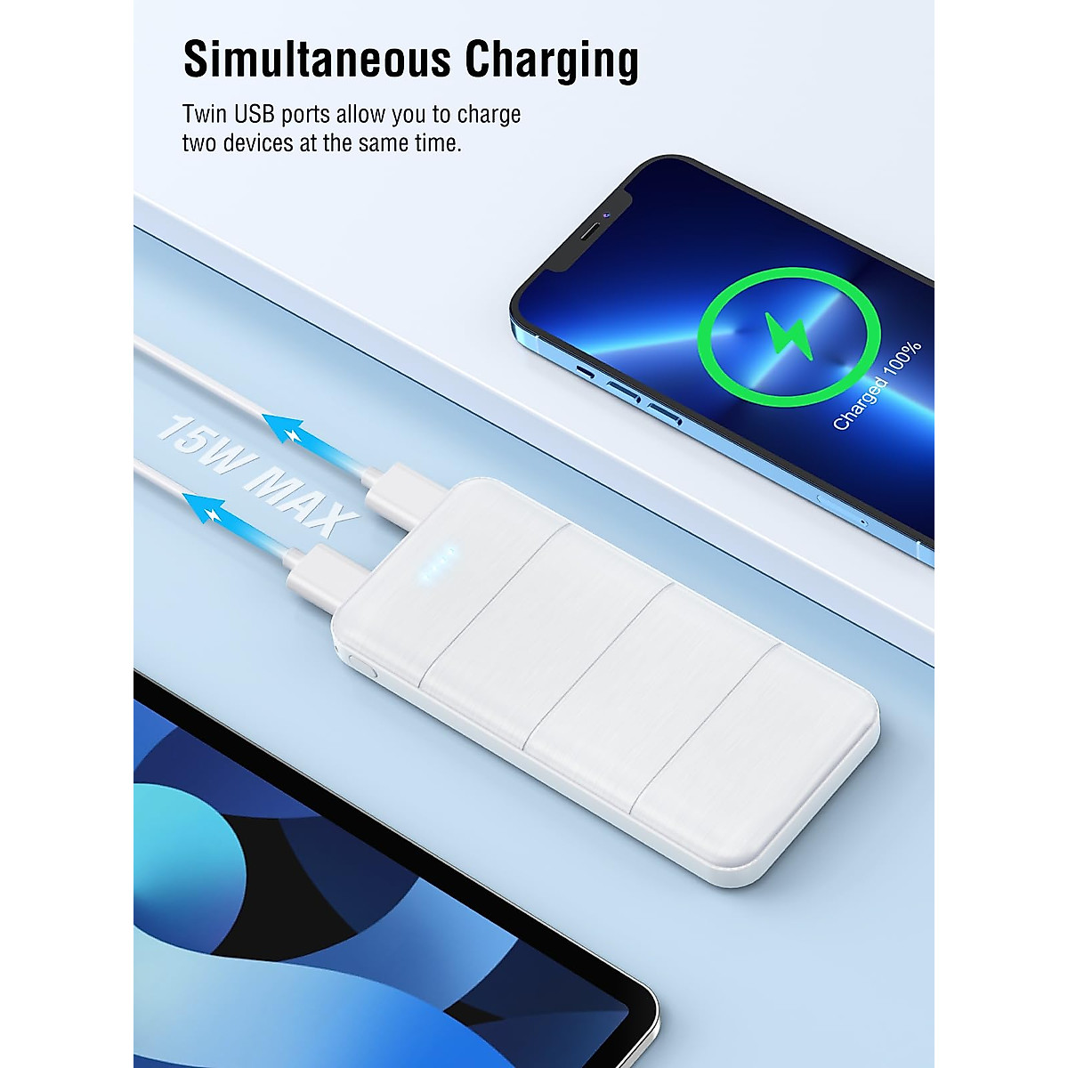 LOVELEDI Portable-Charger-Power-Bank - 15000mAh Dual USB Power Bank Output 5V3.1A Fast Charging Portable Charger Compatible with Smartphones and All USB Devices(White)