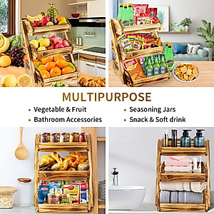 Wooden 3 Tier Fruit Basket for Kitchen, Fruit Stand for Kitchen Countertop, Vegetable Produce Bread Storage Holder, Kitchen Organization Perfect for Produce, Home Storage, and Display(Self-assembly)