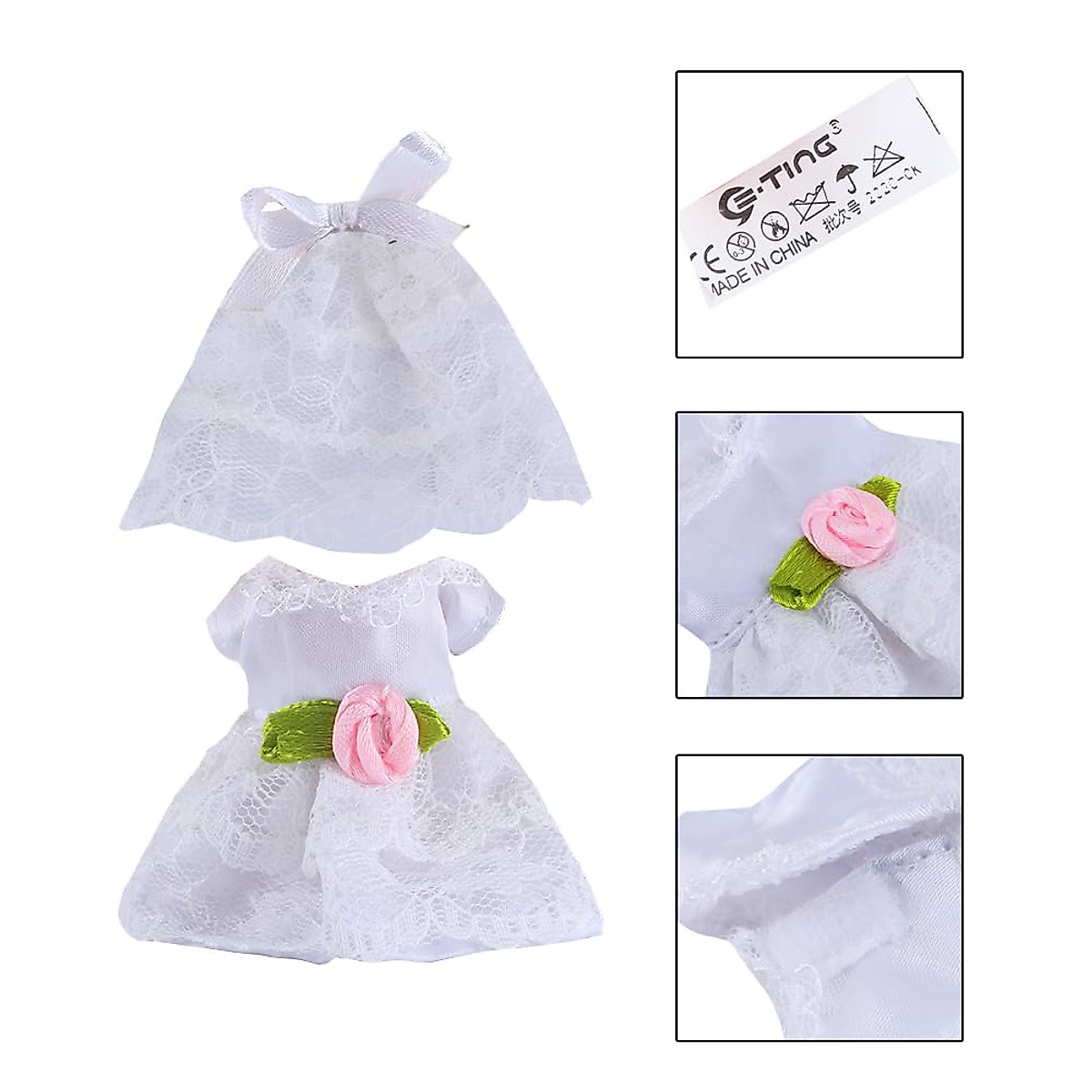 E-TING Wedding Set Beautiful Gown White Bride Dress with Veil and Groom Business Suit Outfit for 3-Inch Figure