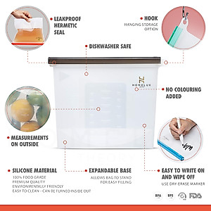 HOMELUX THEORY Reusable Gallon Freezer Bags, 2pcs Extra Large Silicone Reusable Freezer Bags for Food Storage, Reusable Silicone Food Storage Bags, Silicone Snack Bags For Travel & Camping (2pcs XL)