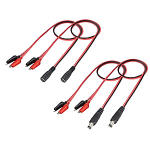HCFeng DC Plug Power Adapter Cable, 12V DC Male/Female Jack to Alligator Clip Power Cable DC5521(5.5mmx2.1mm) Cable with Double Alligator Clips for CCTV Camera and Lighting[4pack /50cm]