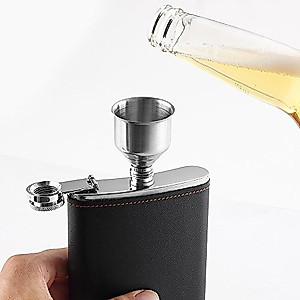 YWQ Flask for Liquor and Funnel ,8 Oz Leak Proof Stainless Steel Pocket Hip Flask with Black Leather Cover for Discrete Shot Drinking of Alcohol, Whiskey, Rum and Vodka, Gift for Men