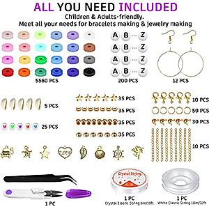 Gionlion 6000 Pcs Clay Beads for Bracelet Making, 24 Colors Flat Round Polymer Clay Beads 6mm Spacer Heishi Beads with Pendant Charms Kit and Elastic Strings for Jewelry Making Kit Bracelets Necklace