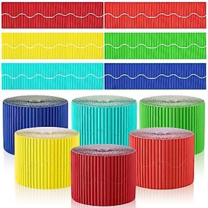 6 Rolls 295ft Corrugated Paper Scalloped Straight Rolled Border Trim Modern Boho Bulletin Board Border for Classroom School Board Chalkboard Home Wall Decoration (Multicolor)