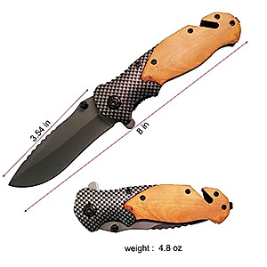 Pocket Knife for Men with Wood Gift Box Case Set, Tactical Knife with Clip for Hunting Survival EDC Camping, Cool Folding Knife for Christmas Gifts, Anniversary, Birthday(Wood)