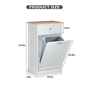 GAZHOME Tilt Out Trash Cabinet, Upgrade Wooden Free Standing Trash Cabinet,Recycling Cabinet with Hideaway Drawer,10 Gallon Tilt Out Trash Cabinet Kitchen(White)