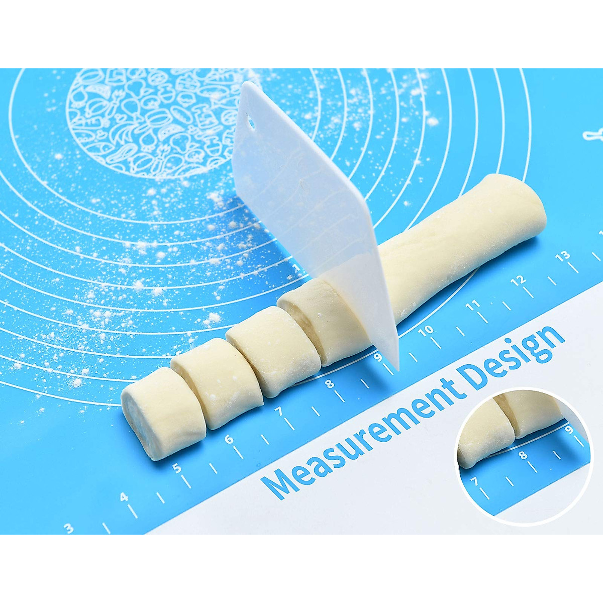 Silicone Pastry Mat for Rolling Dough Non Slip Extra Large, Nonstick Pastry Baking Mat with Measurements, Silicone Dough Rolling Mat with Dough Scraper (26" x 18", Blue)