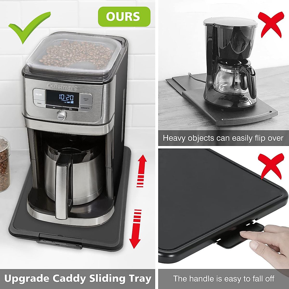 Appliance Caddy Sliding Tray with Smooth Rolling Wheels & Non-slip Pad, 16 Inch Pull Out Slider Tray for Coffee Maker, Blender, Air Fryer, Toaster, Aid Mixer, Kitchen Appliance