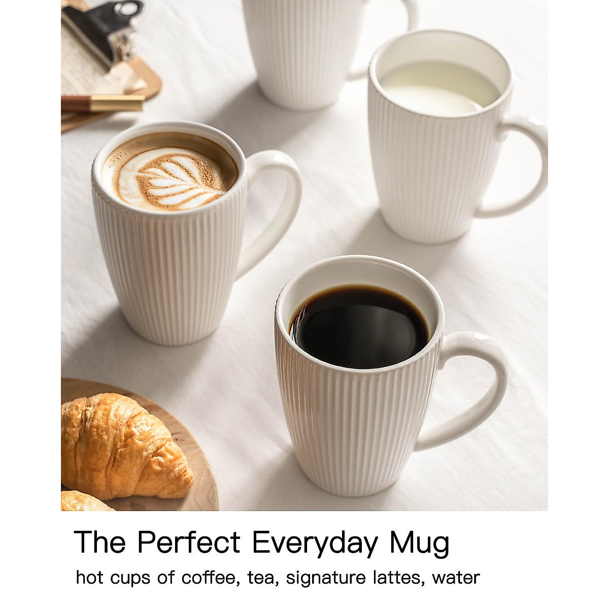 getstar Coffee Mugs Set of 4, Ceramic Coffee Mug Microwave and Dishwasher Safe, Coffee Cups Ceramic with Big Handle (13.5 oz, Classic White)