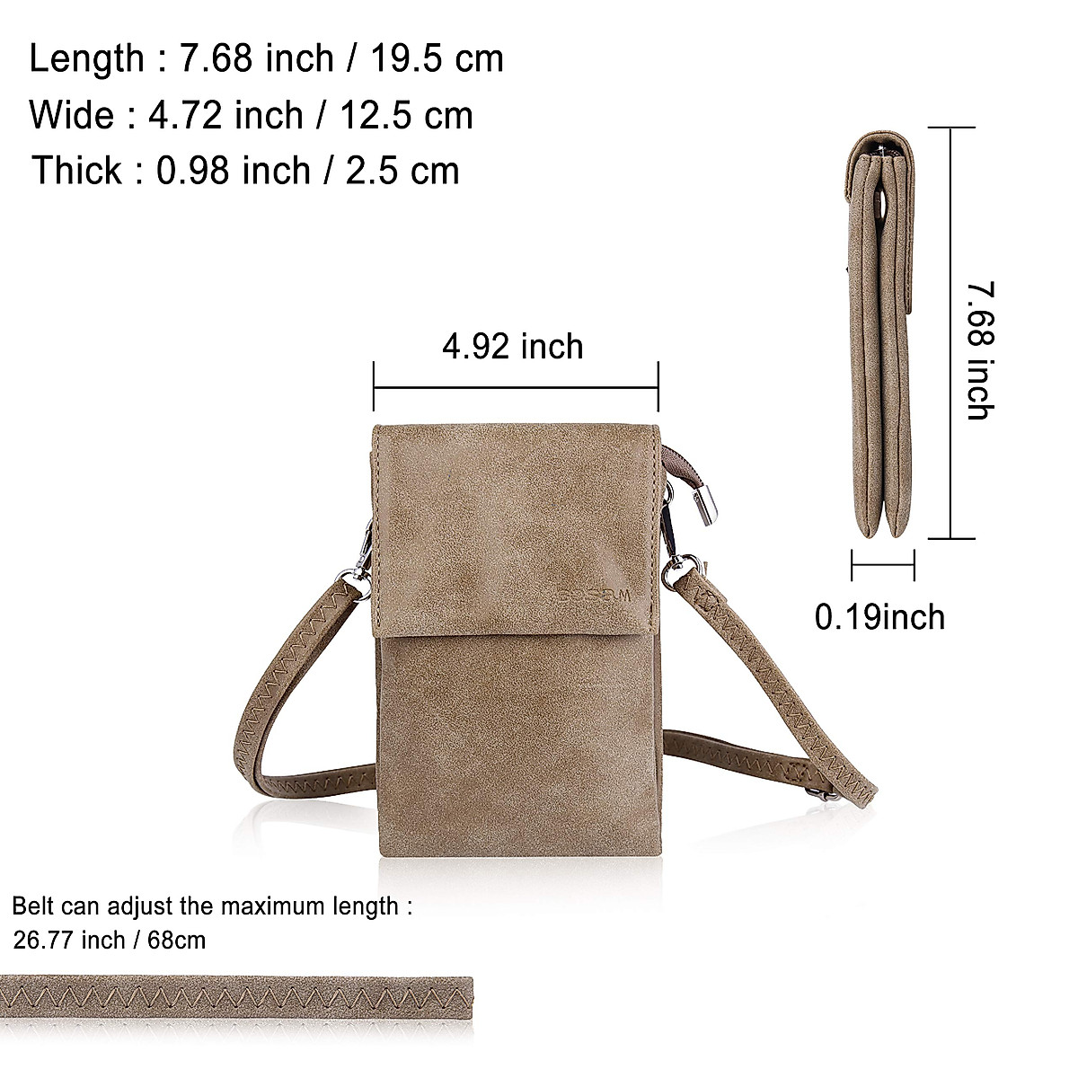 Small Crossbody Bags for Women,Cell phone Zipper Purse with Shoulder Strap for Iphone Samsung Huawei Smartphone Series(Brown)