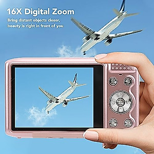 4K Digital Camera, 58MP 16X Zoom Auto Focus Vlogging Camera, Kids Compact Camera with 2.88Inch HD TFT Screen, Face Recognition, Timing Function, Fixed Focus Macro (Pink)