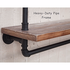 DOFURNILIM Industrial Retro Wall Mounted Iron Water Pipe Shelf - Hung Bracket - DIY Storage Shelving Bookshelf - Wood Shelf (Floating shelves-24“W)