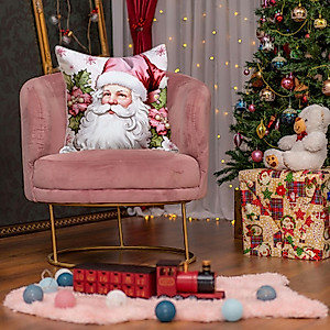 Harlang Christmas Pillow Covers 18x18 Set of 4 Farmhouse Christmas Decorations Snowman Wreath Santa Claus Tree Merry Christmas Hello Winter Holiday Decor Throw Cushion Case for Home Couch Pink