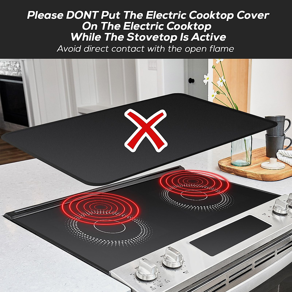 FLASLD Fireproof and Waterproof Stove Top Covers, 21×29.5 inch Electric Stove Cover Mat, Glass Top Stove Cover - Ceramic Glass Cooktop Protector - Flat Top Oven Cover, Black Without Logo