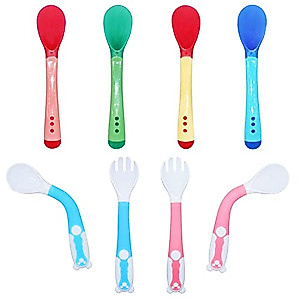 Baby Spoons First Stage Self Feeding 4 6 12 months, 8 Pack Toddler Utensils Spoons and Forks BPA Free, Gum-Friendly Baby Feeding Supplies