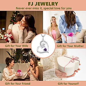 FJ Heart Butterfly Necklace for Women 925 Sterling Silver Amethyst Necklace February Birthstone Pendant Jewelry Gifts for Wife Girlfriend Mom Daughter