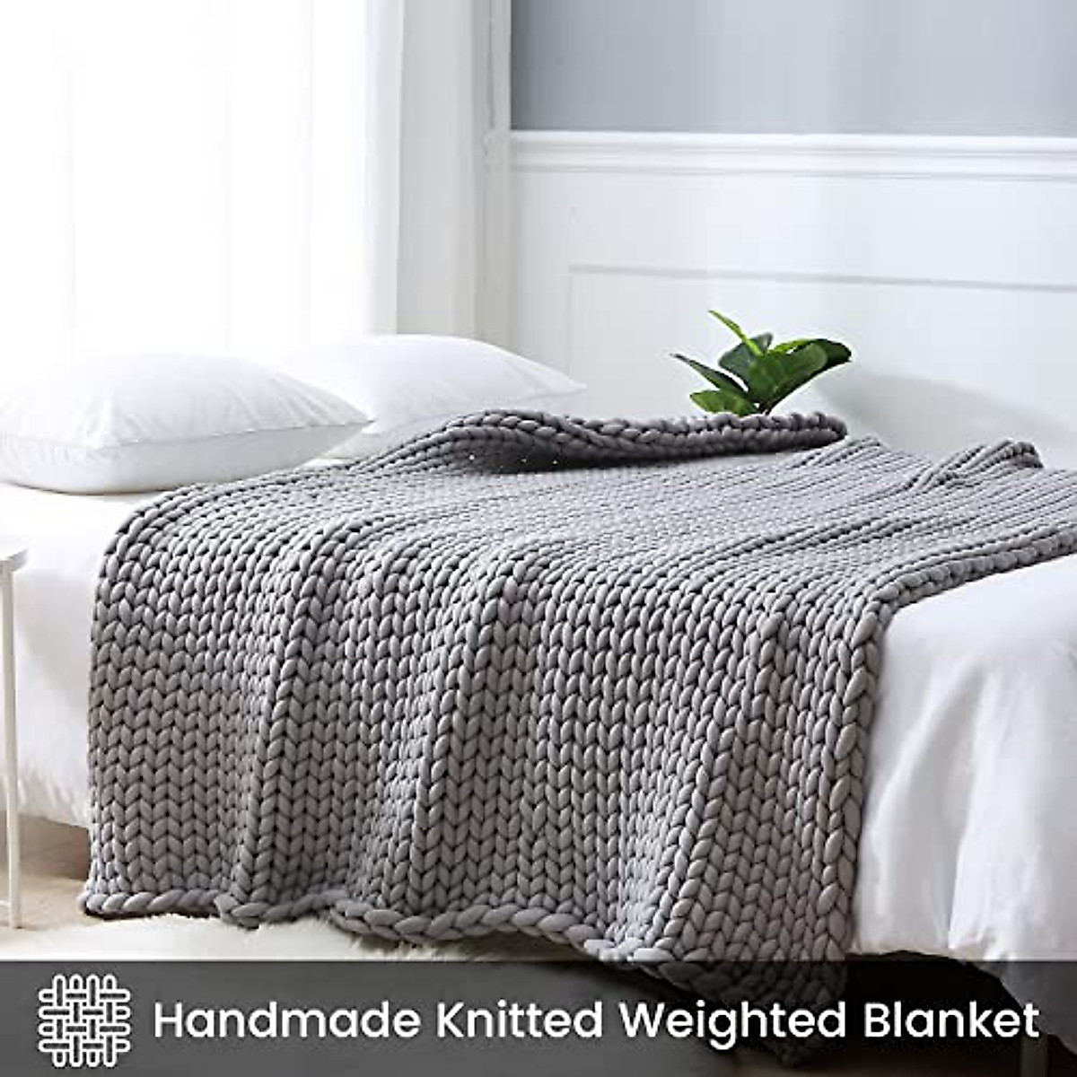 ZonLi Knitted Weighted Blanket 15 pounds (Light Grey, 48''x72''), Cooling Chunky Knit Weighted Blanket Twin Size, Handmade Cozy Home Decor for Sofa Bed