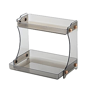 2 Layers Clear Countertop Makeup Organizer and Storage, Cosmetic Storage Tray, Vanity Trays Holder, Perfume Display Rack, Nail Polish Organizer, Assemble Easily, Hard Shell, Elegant, Gray