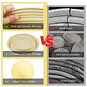 YCQQPRO Silicone Banneton Bread Proofing Basket for Sourdough, 9" & 10" Sourdough Bread Baking Supplies, Sourdough Starter Kit, Bread Making Supplies Tools, Bread Proofing Bowls Set (Round & Oval)