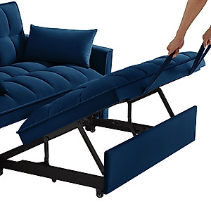 LUMISOL 4 in 1 Loveseat Sofa Bed with Armrests and Storage Pockets, Multifunctional Tufted Pull-Out Sofa Bed with Adjustable Backrest and Pillows, Convertible Loveseat Sofa Couch, 2 Seat, Blue