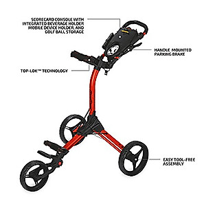 Bag Boy Compact 3 Golf Push Cart, Easy Three-Step Open & Close, Scorecard Console, Beverage Holder, Mobile Device Holder, Handle Mounted Parking Brake