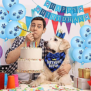 Selemoy Dog Birthday Party Supplies, Dog Birthday Hat Bandana Scarf with Cute Dog Bow Tie, Flag, Balloons for Small Medium Dogs Pets, Doggie Birthday Party Supplies Decorations