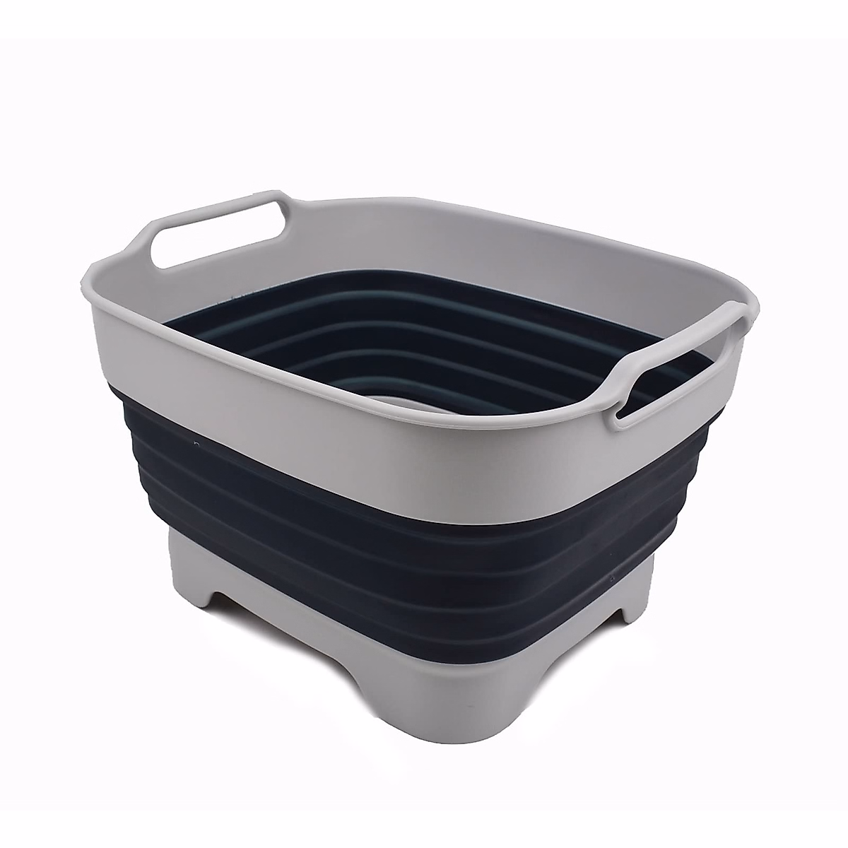 SAMMART 9L Collapsible Dishpan with Draining Plug - Foldable Washing Basin - Portable Dish Washing Tub - Space Saving Kitchen Storage Tray (Grey/Slate Grey, 1)